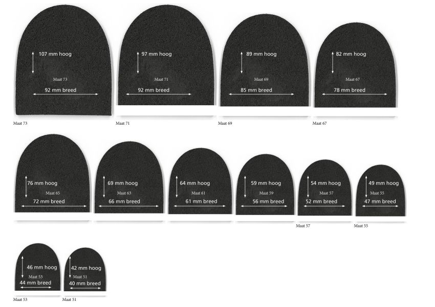 stansmes maten tabel SV hakjes